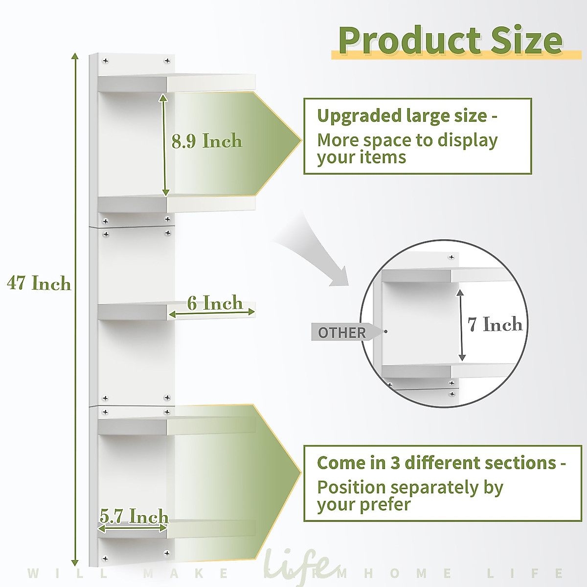 Defined Deco 5 Tier Wall Shelves White-Vertical Column Shelf Floating Storage Home Display-Lack Wall Shelf Unit,Organizer Tall Tower Design Utility Shelving for Home, Bedroom,Living Room,Office Decor