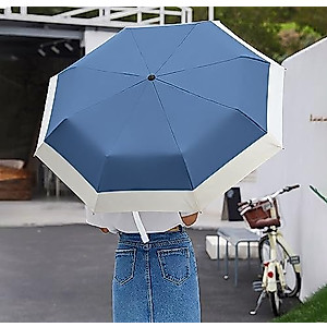 LEAGERA Small Travel Umbrella - Compact Canopy Diameter 40.5inch, Automatic Collapsible Rain Umbrellas for Women, 190T Waterproof Pongee Fabric for Breeze Wind&Rain, Dark Blue