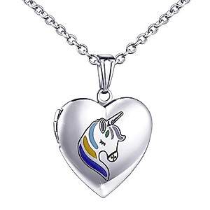 YOUFENG Unicorns Gifts for Her Love Heart Locket Necklace that Holds Pictures Enamel Locket Pendant Gifts for Women