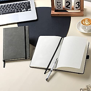 Ruled Notebook/Journal – Premium Thick Paper Faux Leather Classic Writing Notebook with Pocket + Page Dividers Gifts, Banded, Large, 144 Pages, Hardcover, Lined (5.8 x 8.4) - Gray