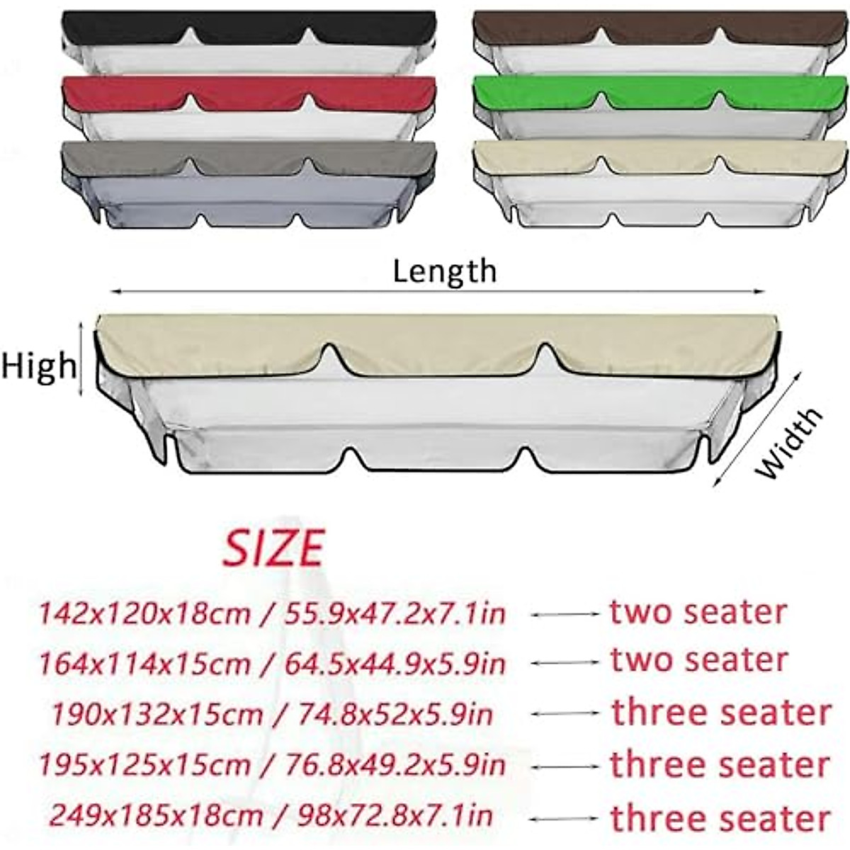 BTURYT Swing Top Replacement Canopy Cover, Outdoor Patio Swing Canopy Replacement Top Cover, 210DWaterproof Oxford Cloth Canopy Replacement Cover for 2/3-Seater-Swing Chair