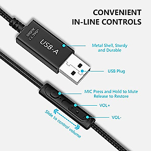 USB Headset with Microphone for PC, Noise Cancelling Computer Headphones for Laptop/ 8.2 FT, Lightweight PC Headset with Audio Controls & Mute Function for Office Live Broadcast Gaming Headset and PS4