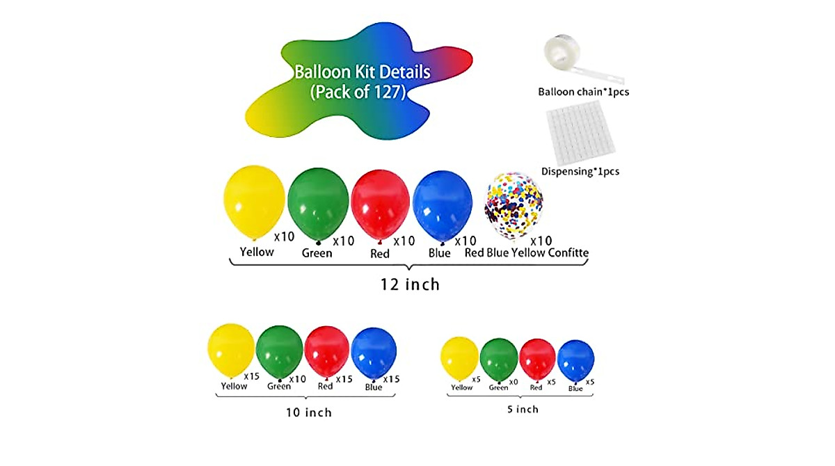 Red Green Blue Yellow Balloon Garland Kit - 127PCS Party Decor