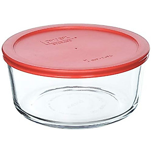 Pyrex 7 Cup Storage Capacity Plus Round Dish with Plastic Cover Sold in Packs of 4, Pack of 4, Red