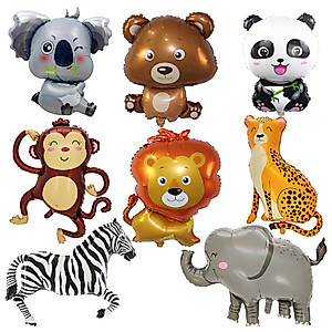 8 Pcs Safari Animal Balloons Jungle Safari Birthday Party Decorations Giant Elephant Lion Monkey Panda Zebra Animal Foil Balloons Safari Balloons for Boys Wild One Baby Shower Zoo Party Decorations
