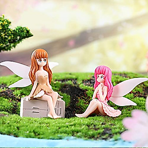 LONCESS Miniature Fairy Garden Accessories, Small Fairy Figurines for Fairy Garden, Flower Pot, Home Decoration, Birthday Cake Topper, Girl Fly Wing Figurines for Car Decor, 4 Pieces