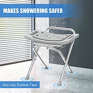 UGarden Folding Shower Chair Seat, Stainless Steel Small Shower Chair for Inside Shower with Pad/Grab Bar, 400lbs Portable Travel Shower Stool, Safety Anti-Slip Bath Chair for Seniors, Disabled, Gray