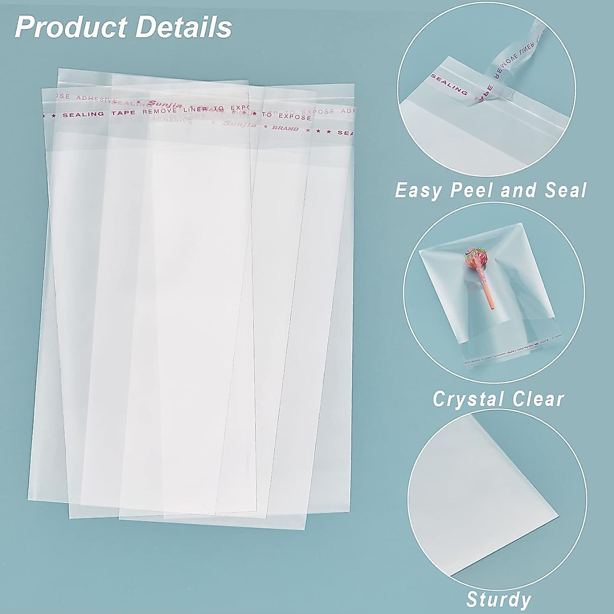 Yotelab Self Sealing Cellophane Bags,4x9 Inch Clear Resealable Cellophane Bags Self Adhesive for Packaging Packaging Gifts, Products,100 Pcs