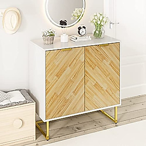 Buffet Sideboard Cabinet with Storage, Modern Accent Cabinet with 2 Doors & Adjustable Shelves, Kitchen Storage Cabinet Cupboard Console Table for Dining， Living Room, Bedroom, Entryway, White & Gold