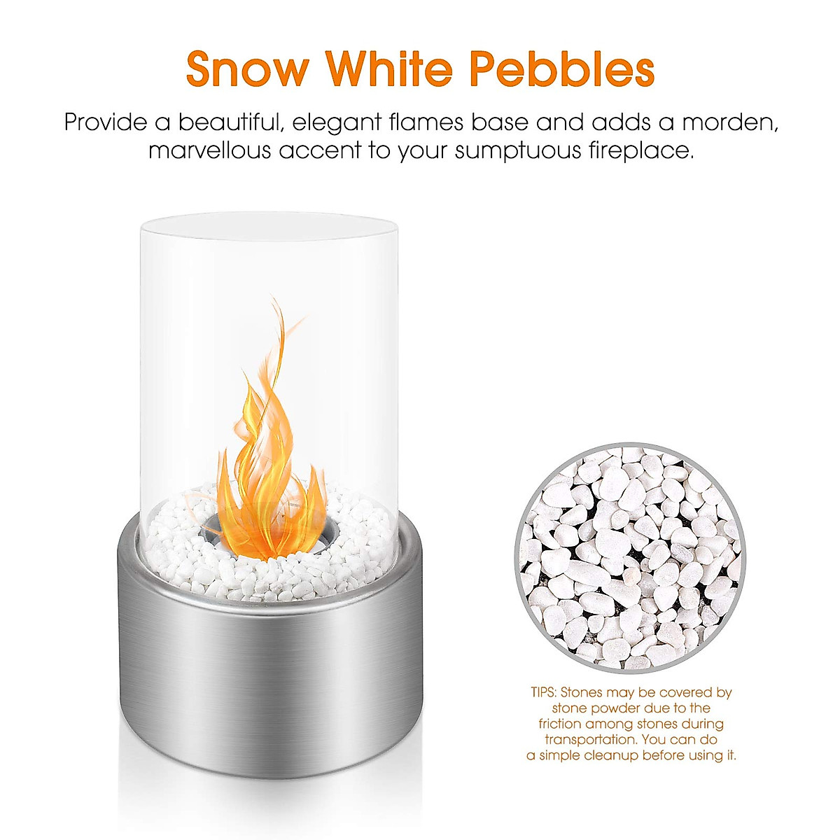 BRIAN & DANY Tabletop Fire Pit, Mini Portable Table Top Firepit Bowl, Ethanol Tabletop Fireplace for Indoor & Outdoor, Silver