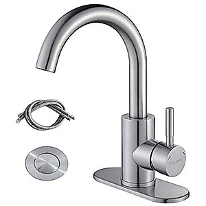 RODDEX Wet Bar Sink Faucet Single Hole Stainless Steel 1 Handle Small Modern Kitchen Tap Prep Sink Bath Bathroom Mixer, 3 Hole Cover Deck Plate, Sink Drain Stopper with Overflow, Brushed Nickel …