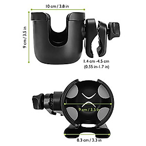 Accmor Stroller Cup Holder with Phone Holder, Bike Cup Holder, Cup Holder for Uppababy, Nuna Stroller, 2-in-1 Universal Cup Phone Holder for Stroller, Bike, Wheelchair, Walker, Scooter, Black
