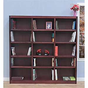 BOWERY HILL 72" Traditional Triple Wide Wood Bookcase with 12 Adjustable Shelves and 3 Fixed Shelves, Ready for Assembly, for Home/Office Use, in Cherry Finish