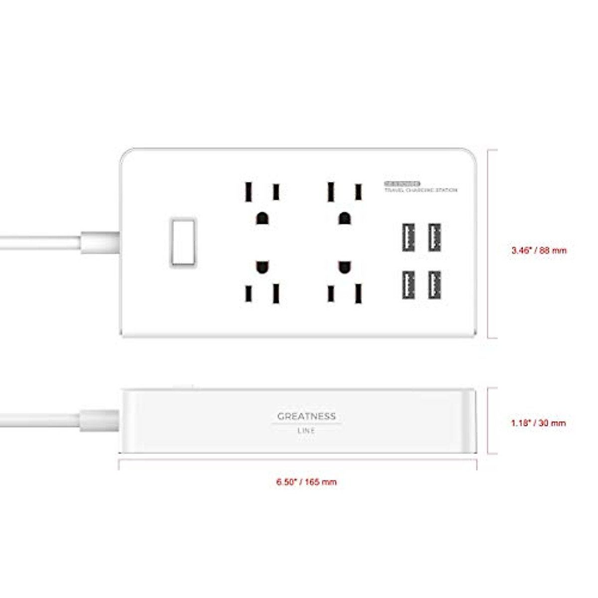 GR-8 Power Compact & Slim Travel Charging Station - International Power Adapter - Surge Protector - Power Strip with 4 Intelligent USB - Free Bonus Included