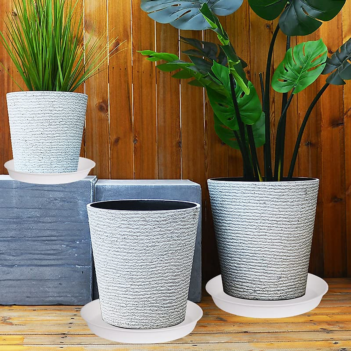 Bleusea 3 Pack of Deep Plant Saucer 18 19 inch, Large Heavy Duty Plastic Plant Saucers 18" Round, Plant Drip Trays for for Indoors Outdoor, Pot Tray for Planter 17-20" (Creamy White)