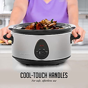 OVENTE 3.7 Qt Electric Slow Cooker with 3 Settings, Dishwasher-Safe Pot, Tempered Glass Lid - Portable Multicooker for Soups, Sauces, Stews & Dips