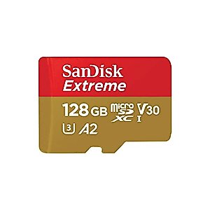 SanDisk 128GB Extreme microSDXC UHS-I Memory Card with Adapter - Up to 190MB/s, C10, U3, V30, 4K, 5K, A2, Micro SD Card - SDSQXAA-128G-GN6MA