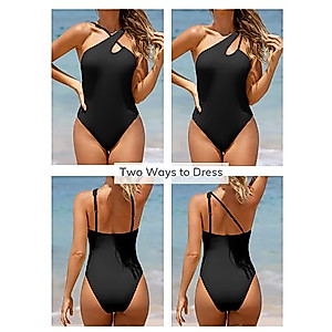 CUPSHE One Piece Swimsuit for Women Asymmetrical Bathing Suit Adjustable Straps Cutout, M Black