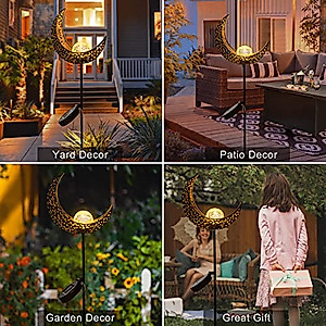 HOMEIMPRO Garden Solar Lights Pathway Outdoor Moon Crackle Glass Globe Stake Metal Lights,Waterproof Warm White LED for Lawn,Patio or Courtyard (Bronze)