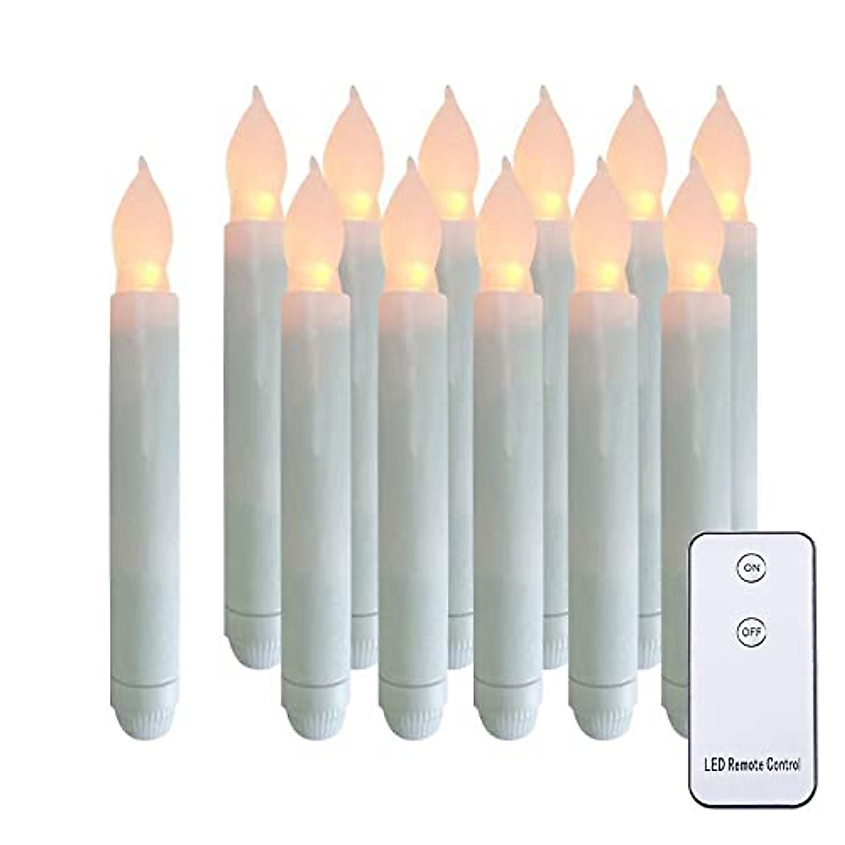 Warm White Taper Candles Battery Operated with Remote Control, 12pcs Short Led Candle Lights for Thanksgiving Day, Christmas Party, Fireplace Mantle, Wall Sconces, Halloween Decoration