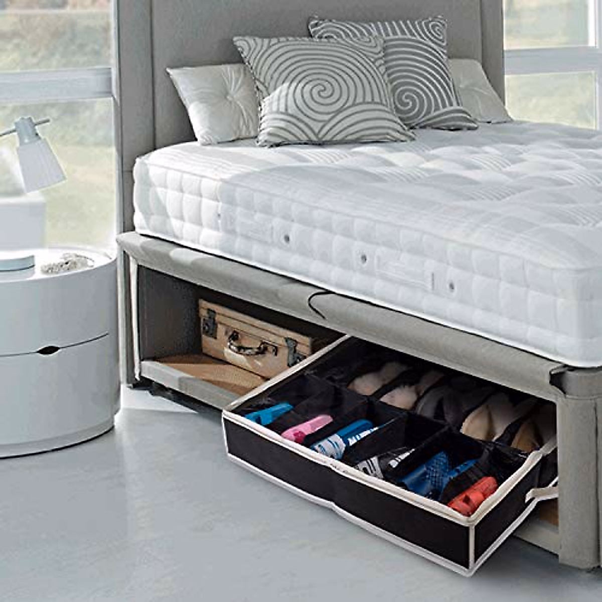 Woffit Under the Bed Boot Organizer Fits 4 Pairs of Large Boots – Sturdy & Breathable Materials – Underbed Storage Solution for Kids Men & Women Boots – Great Space Saver for Your Closet!