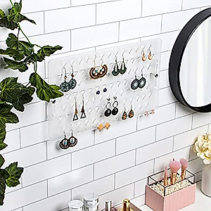 JACKCUBE Design Wall Mount Earring Jewelry Holder Organizer Hanger Storage Rack Display Frosted Acrylic with 94 Holes(Frosted, 15.7 x 9.4 x 0.9 inches) - MK201B