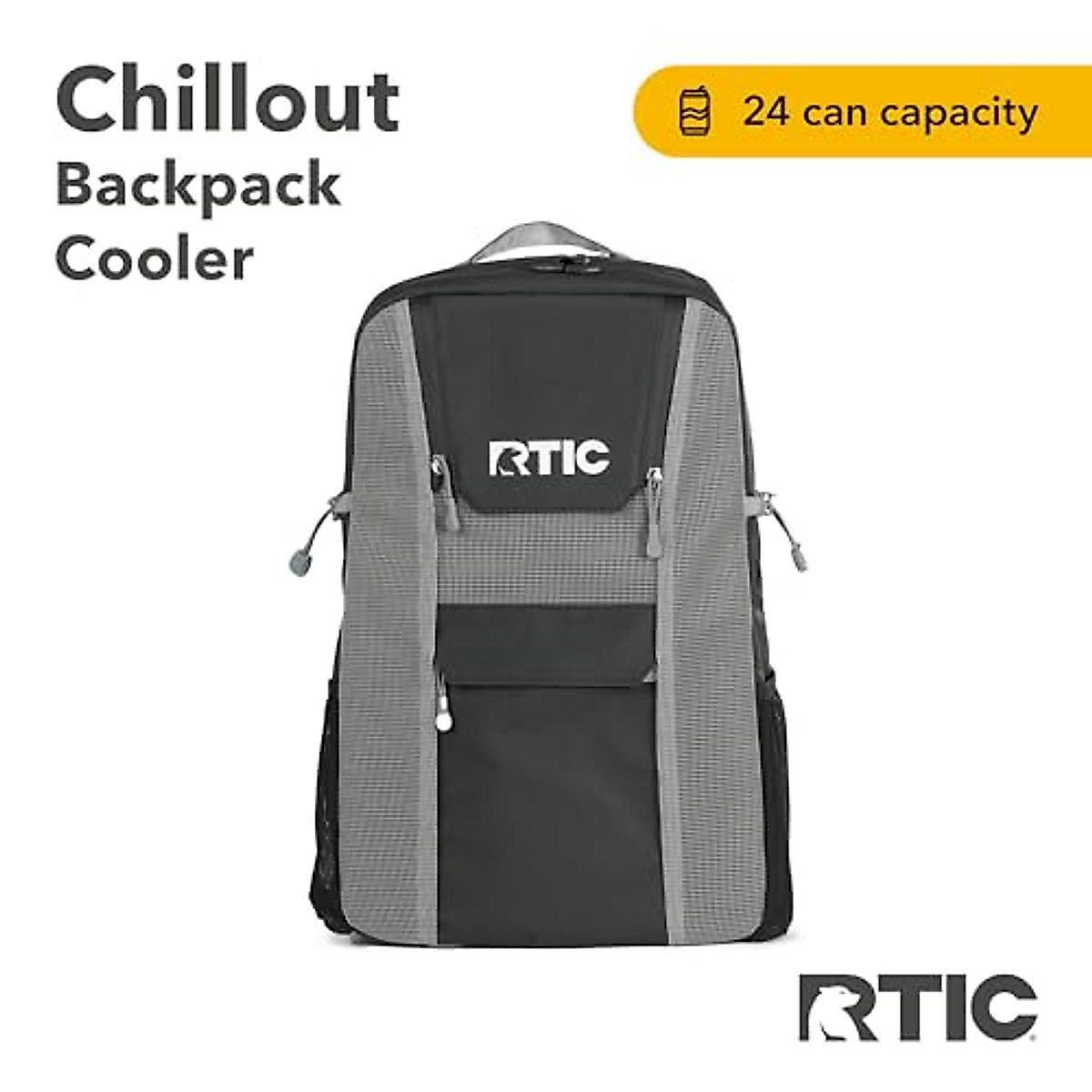 RTIC Chillout 24 Can Backpack Cooler Insulated Portable Soft Cooler Bag for Lunch, Beach, Drink, Beverage, Travel, Camping, Picnic, Car, Hiking, Black/Graphite