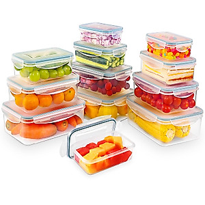YASHE 24 PCS Airtight Food Containers with Lids(12 Lids + 12 Containers), Plastic Storage Meal Prep Container- Stackable 100% Leakproof & Microwave Organization and Storage Sets