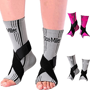 Doc Miller Ankle Brace for Women and Men, 1 Pair Ankle Compression Sleeve with Adjustable Elastic Support Straps for Plantar Fasciitis Relief Sprained Foot and Achilles Tendonitis