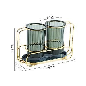 WORTHBUY Silverware Organizer Flatware Utensil Caddy Stainless Steel Kitchen Utensil Holder Cutlery Holder with DrainTray for Kitchen Countertop 2 Compartments(Gold)