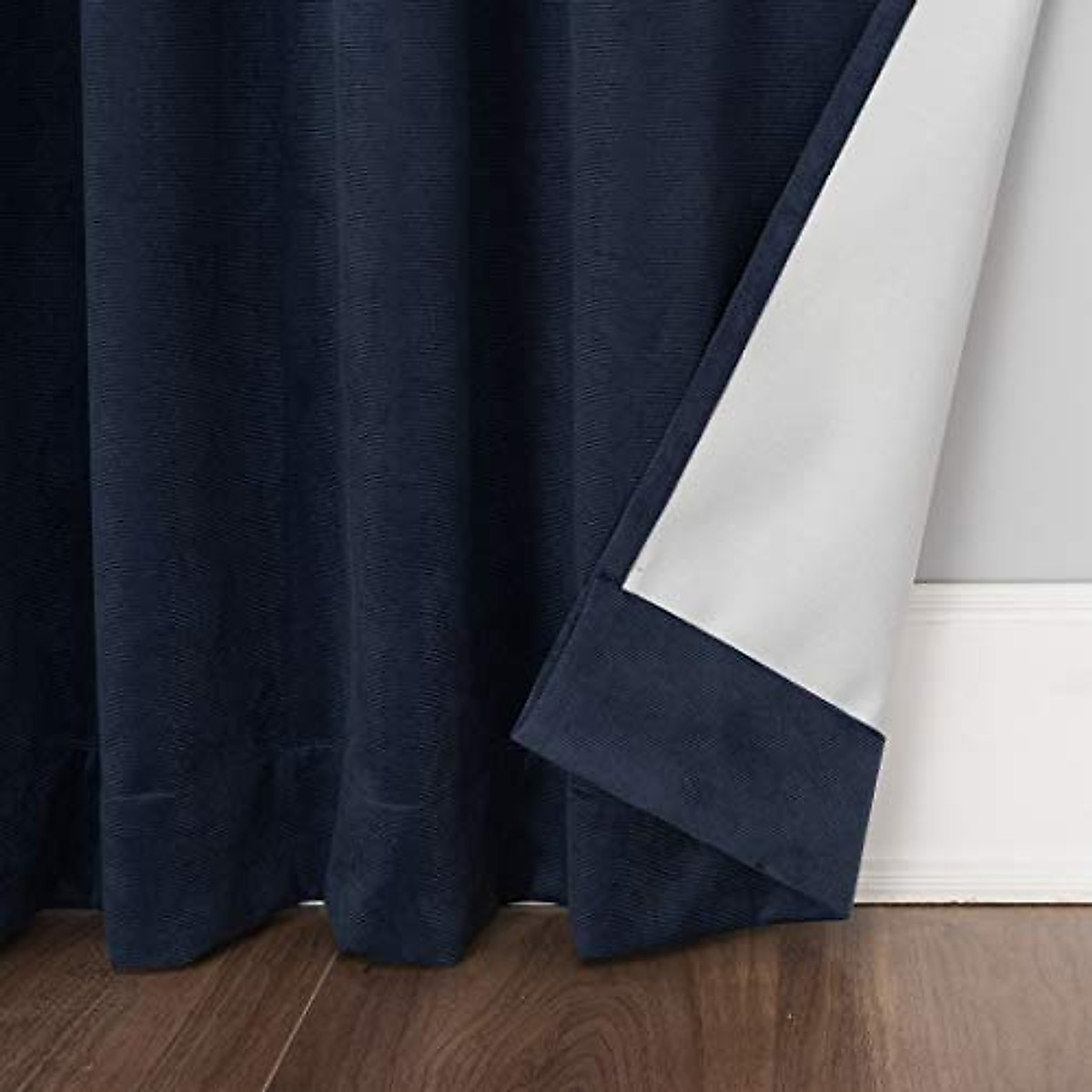 Sun Zero Hampshire Velvet Noise Reducing Thermal Extreme Total Blackout Back Tab Curtain Panel, 50" x 84", Navy Blue