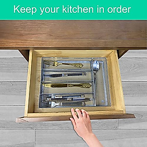 GBmall Metal Silverware Organizer, 5 Compartments Cooking Utensil Mesh Trays 12inch No-Slipping Drawer Organization for Office Home Kitchen