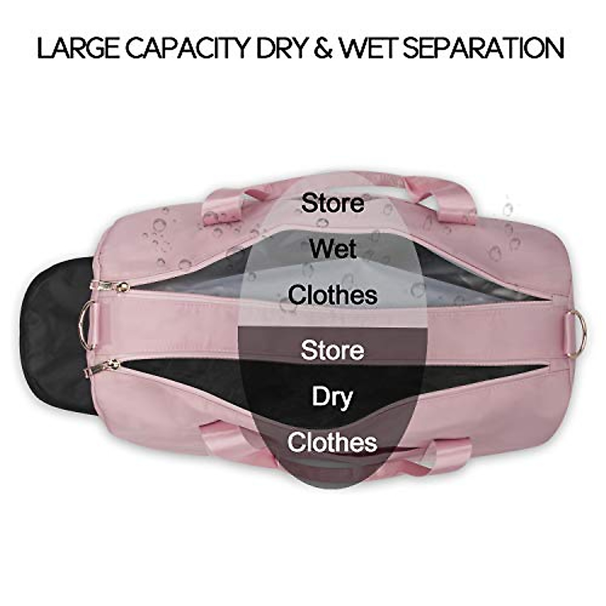 ICEIVY Gym Duffle Bag Dry Wet Separated Gym Bag Sport Duffle Bag Training Handbag Yoga bag with Extra Drawstring Backpack (pink) Large