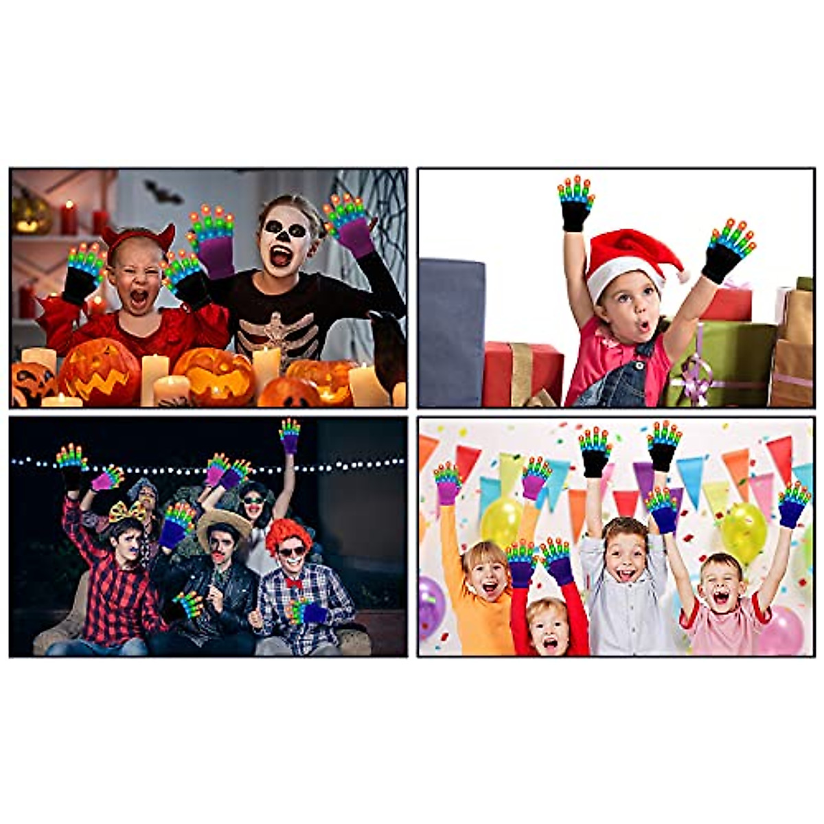 LED Light Up Gloves, 3 Colors 6 Modes Flashing LED Warm Gloves Colorful Glow Flashing Novelty Cool Fan Toys (Small)