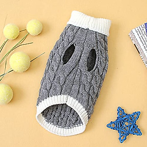 Kayto Dog Sweater, Puppy Winter Clothes Boys Girls, Pet Knitted Coats, Lookslike Handmade. (Small, Grey with Little White)