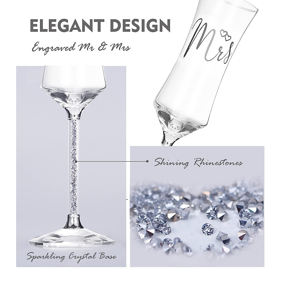 ROXBURGH Wedding Champagne Flutes and Cake knife Server Set, Mr and Mrs Champagne Flutes Glasses for Bride and Groom Cake Cutting set for Wedding Engagement Gifts