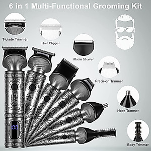 Hatteker Beard Trimmer Kit for Men Professional Hair Clipper Trimmer T-Blade Trimmer Nose Trimmer Beard Hair Shaver Nose Trimmer Hair Cuttint Kit Body Grooming Kit Cordless 6 in 1