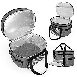 YARWO Slow Cooker Travel Bag with Bottom Board Compatible with Crock-Pot and Hamilton Beach 6-8 Quart Oval Slow Cooker, Double Layers Slow Cooker Carrier, Gray with Arrow (Bag Only, Patent Pending)