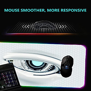 Gaming Mouse Pads Hexagon Shaped White RGB Gaming Mouse Pad Abstract Eyes Large Led Desk Mouse Mat Locking Edge Extended Keyboard Pad with Rubber Base 30X60Cm