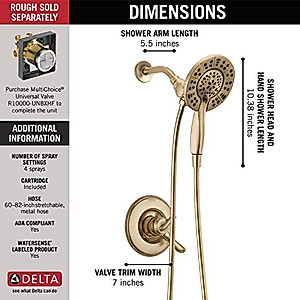 Delta Faucet Linden 17 Series Dual-Function Shower Faucet, Shower Trim Kit with 4-Spray In2ition 2-in-1 Dual Hand Held Shower Head with Hose, Champagne Bronze T17294-CZ-I (Valve Not Included)