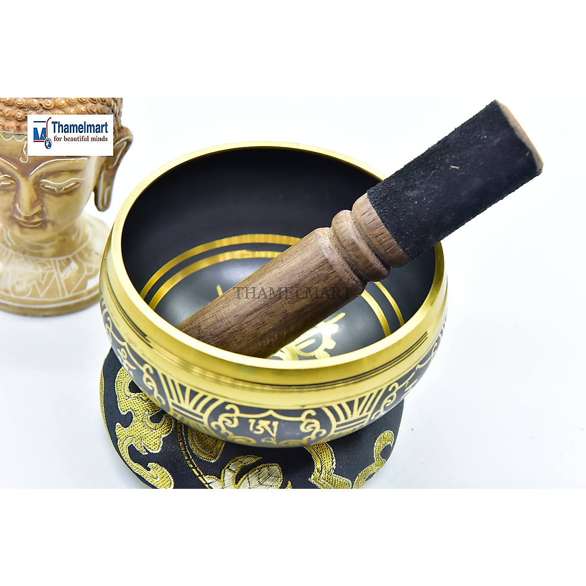 4" Tibetan Meditation Yoga Austomangal Singing Bowl Set with Mallet Cushion (Om Mantra-Tibetan)