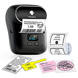 Phomemo Label Printer-M110 Barcode Label Printer, Portable Thermal Printer for Price Tag, Address, Mailing, Cloths, Jewelry, Office,Bluetooth for Phone, USB for PC, with 1 Roll Label