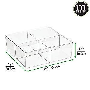 mDesign Plastic 4 Compartment Divided Drawer and Closet Storage Bin - Organizer for Scarves, Socks, Ties Bras, and Underwear - Dress Drawer Organizer, Shelf Organization - 4 Pack - Clear