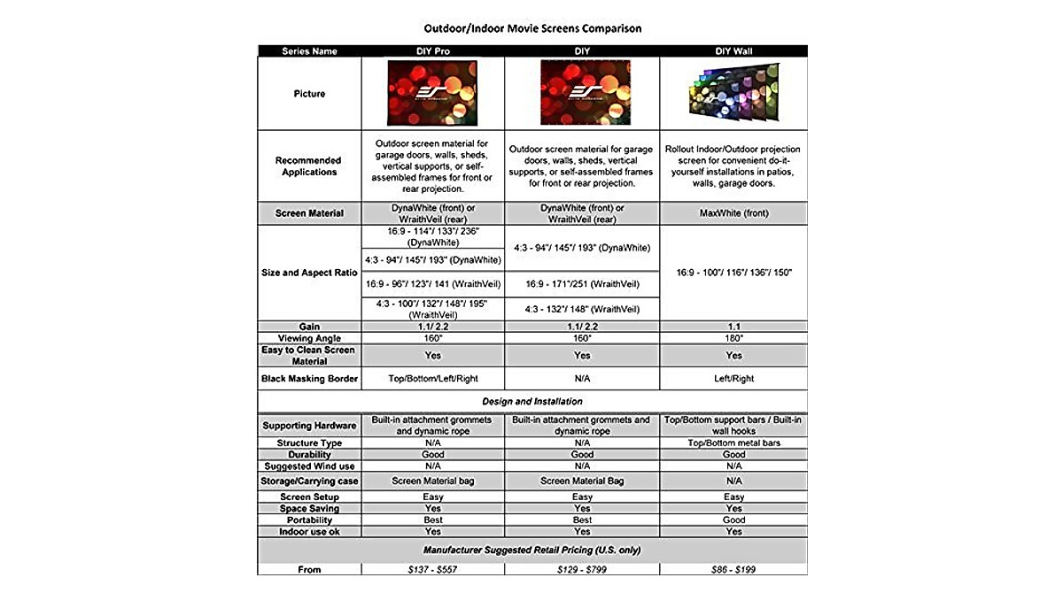 Elite Screens Portable 92-Inch Cinema Screen for Outdoor Movie Nights