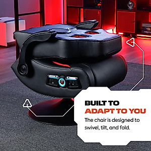 X Rocker Vibe 2.1 Bluetooth Pedestal Gaming Chair, with Wireless Audio, 2 Speakers, Subwoofer, Foldable, Padded Armrest, 5125401, 24" x 42" x 33.2", Black and Red