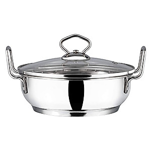 Vinod Stainless Steel Kadhai/Wok with Glass lid - Induction Friendly (30 cm/ 11.8 inch)- Capacity: 7 L