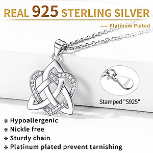 ChicSilver Irish Celtic Knot Necklace 925 Sterling Silver Cubic Zirconia Trinity Heart Pendant Necklace Good Luck Celtic Jewelry for Women