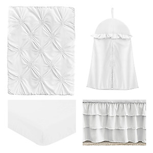 Sweet Jojo Designs Solid Color White Shabby Chic Harper Baby Girl Crib Bedding Set 4 pieces