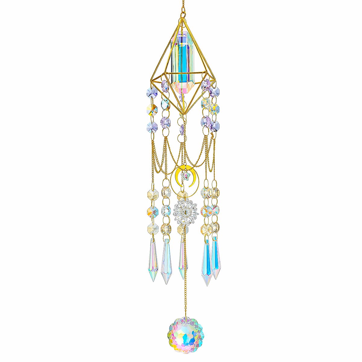 H&D HYALINE & DORA Crystal Prisms Suncatcher Window Hanging Pendant Glass Prisms Decor Wind Chime Rainbow Sun Catcher for Home Garden Porch