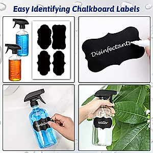 AOZITA 16oz Clear Glass Spray Bottles with Measurements - Empty Reusable Refillable Container with Funnel and Labels for Mixing Essential Oils, Homemade Cleaning Products (2 Pack)